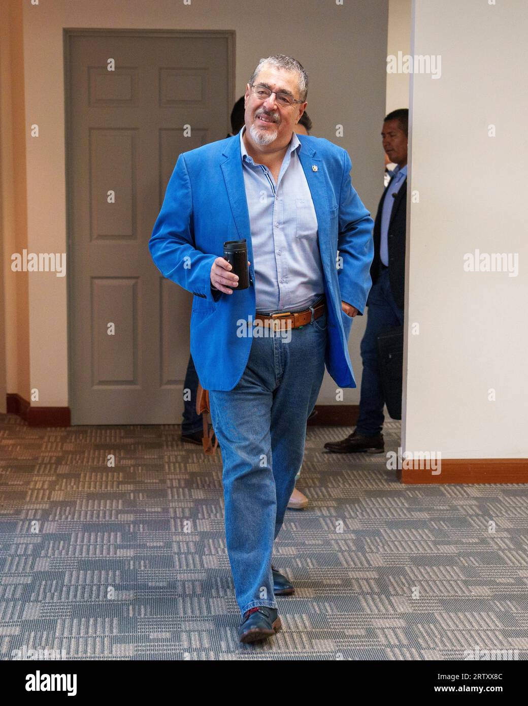 Guatemalan President-elect Bernardo Arévalo arrives to his temporary ...