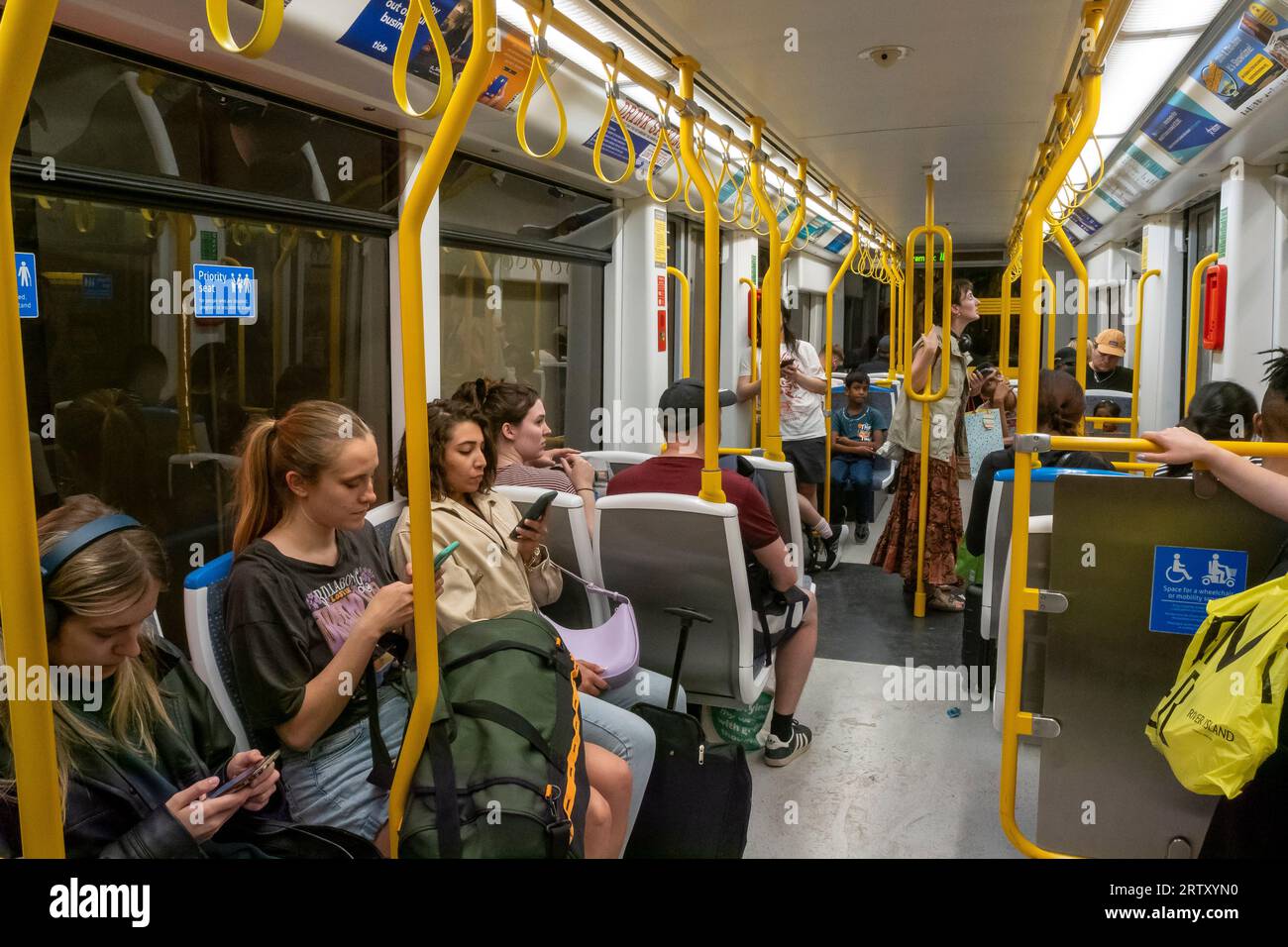 Tram interior, Manchester, England, Britain Stock Photo - Alamy