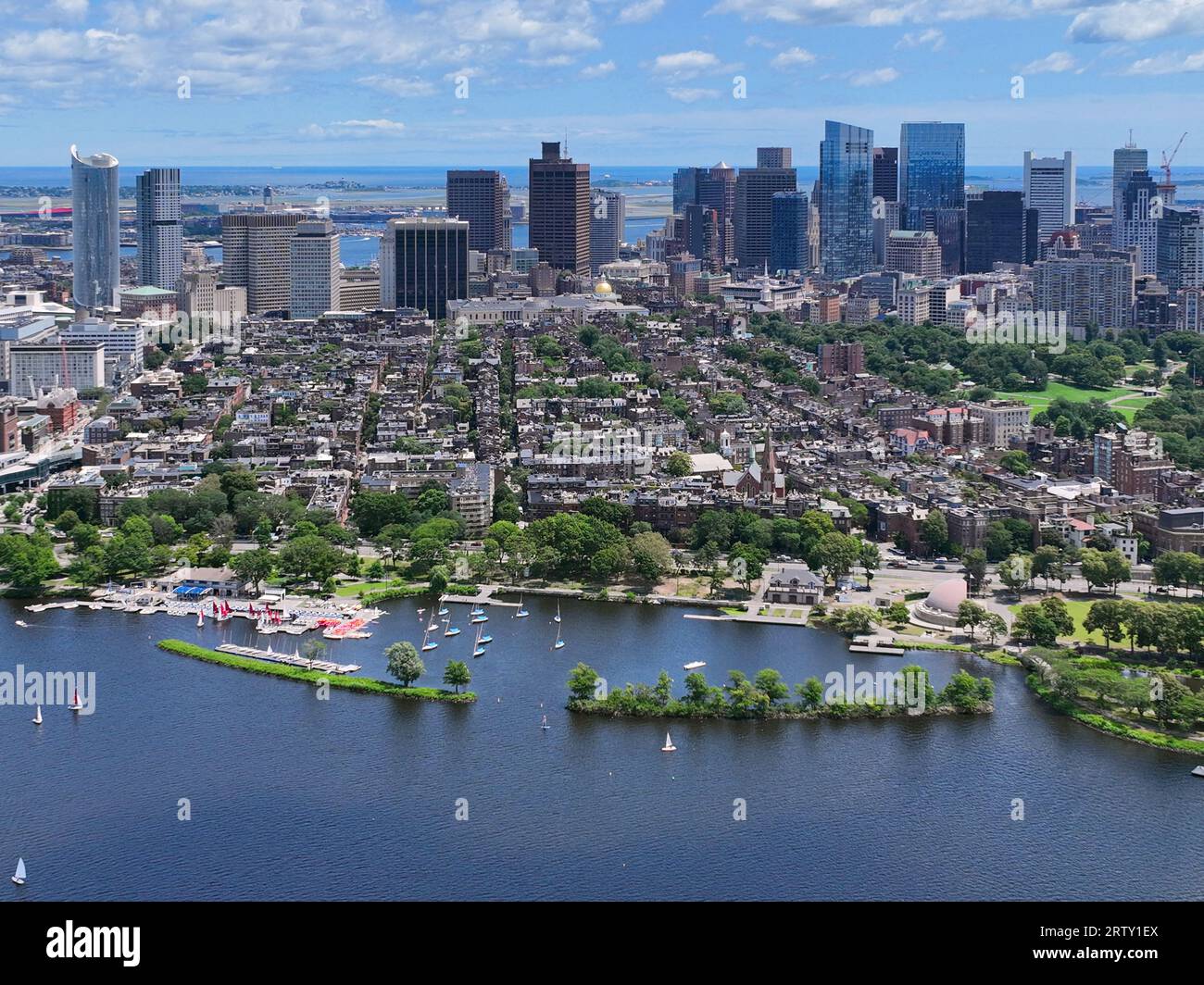 Boston financial district modern city skyline aerial view with Charles ...