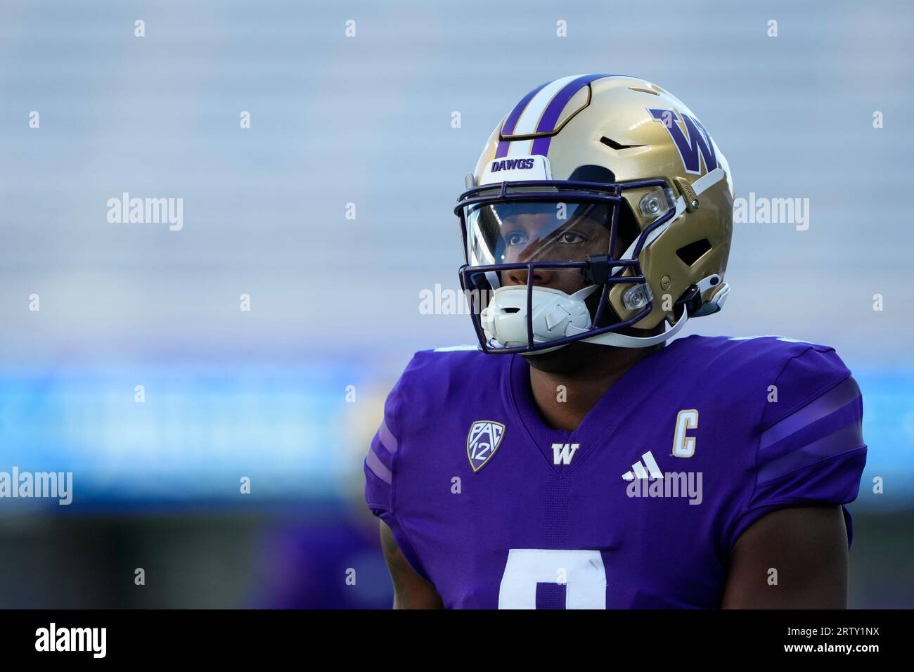 Washington quarterback Michael Penix Jr. warms up before an NCAA college football game against ...