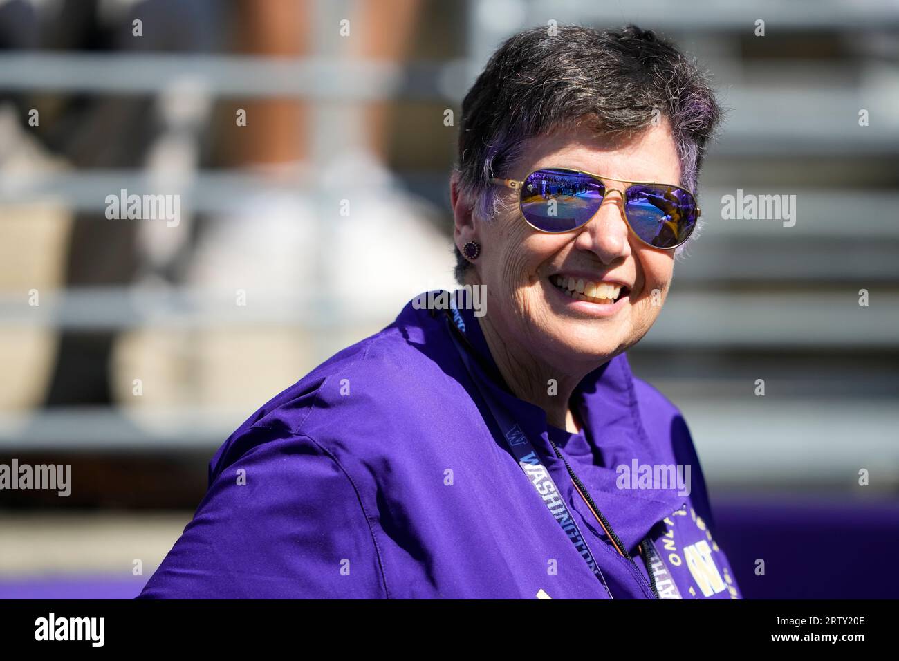 University of Washington president Ana Mari Cauce stands on the ...