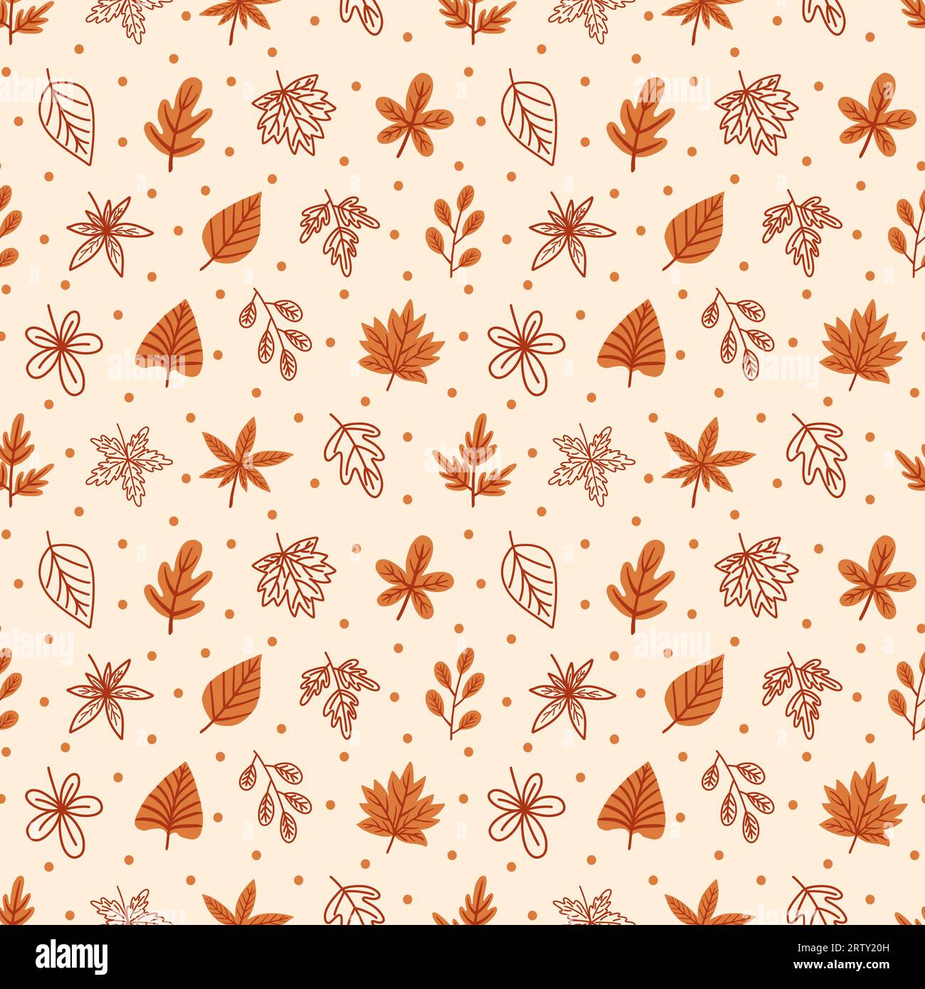 Dainty Orange Autumn Leaf Doodles on Cream Seamless Pattern Design ...