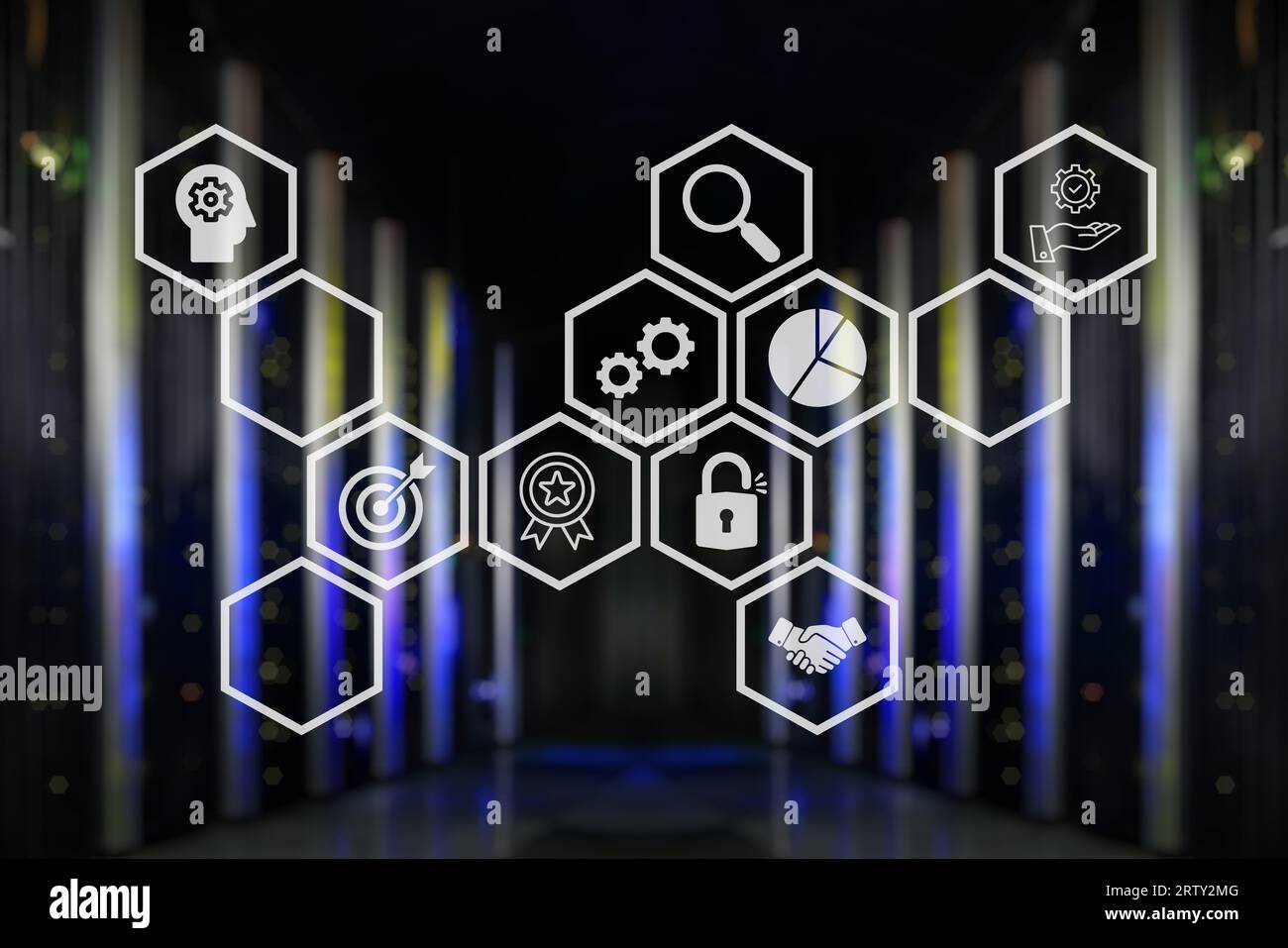 Shot of a Working Data Center With Rows of Rack Servers Connected with ...