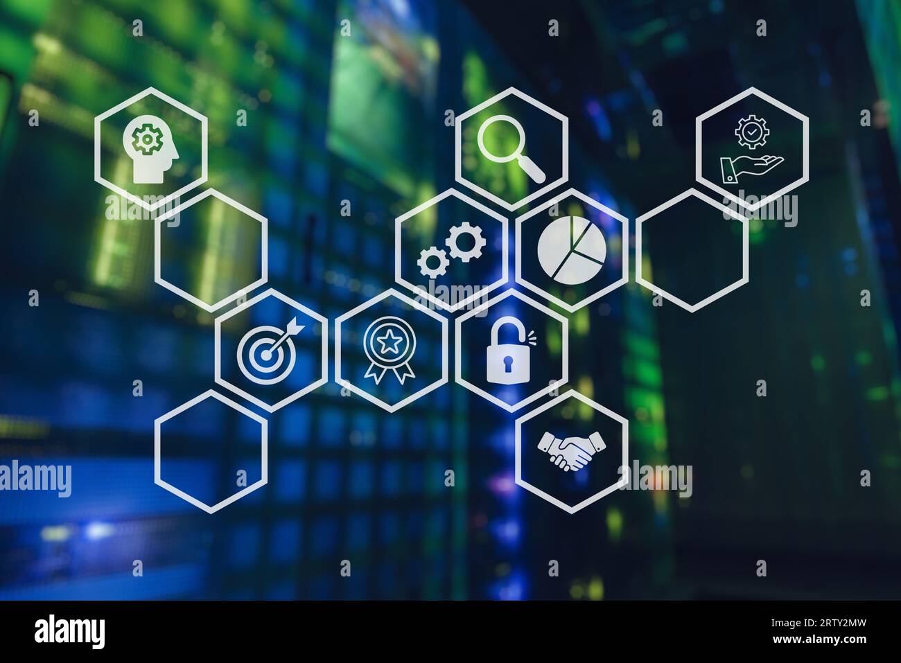 Shot of a Working Data Center With Rows of Rack Servers Connected with ...