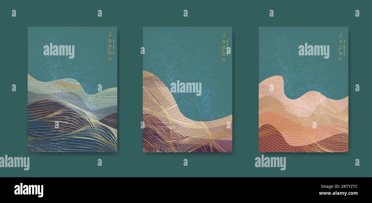 Japanese Wave Pattern With Abstract Landscape Grunge Art Background