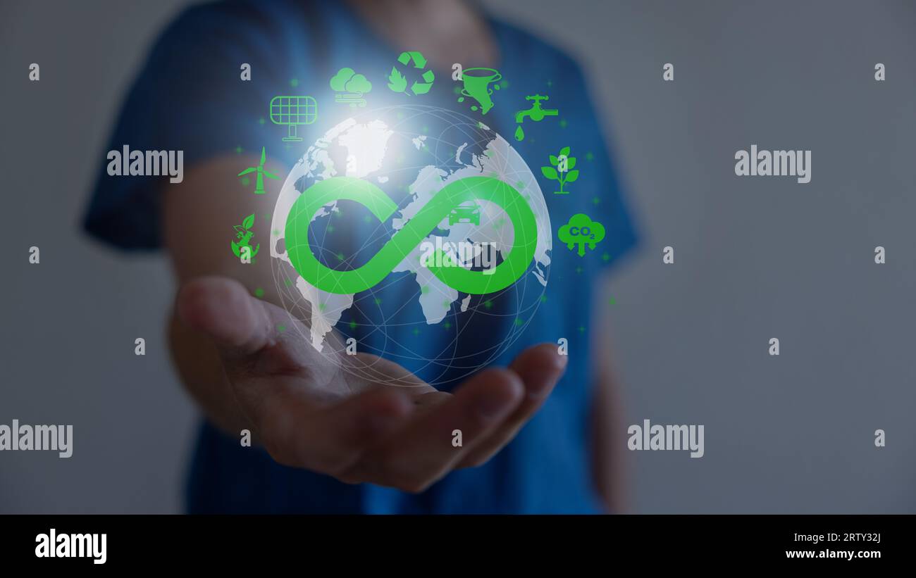 The circular economy icon on nature background in The concept circular ...