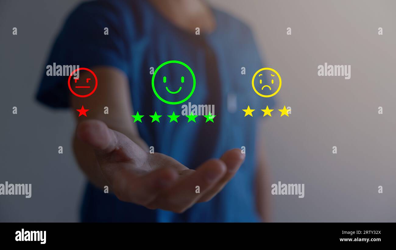 Customer Service and Satisfaction Concept Businessmen touch the virtual ...