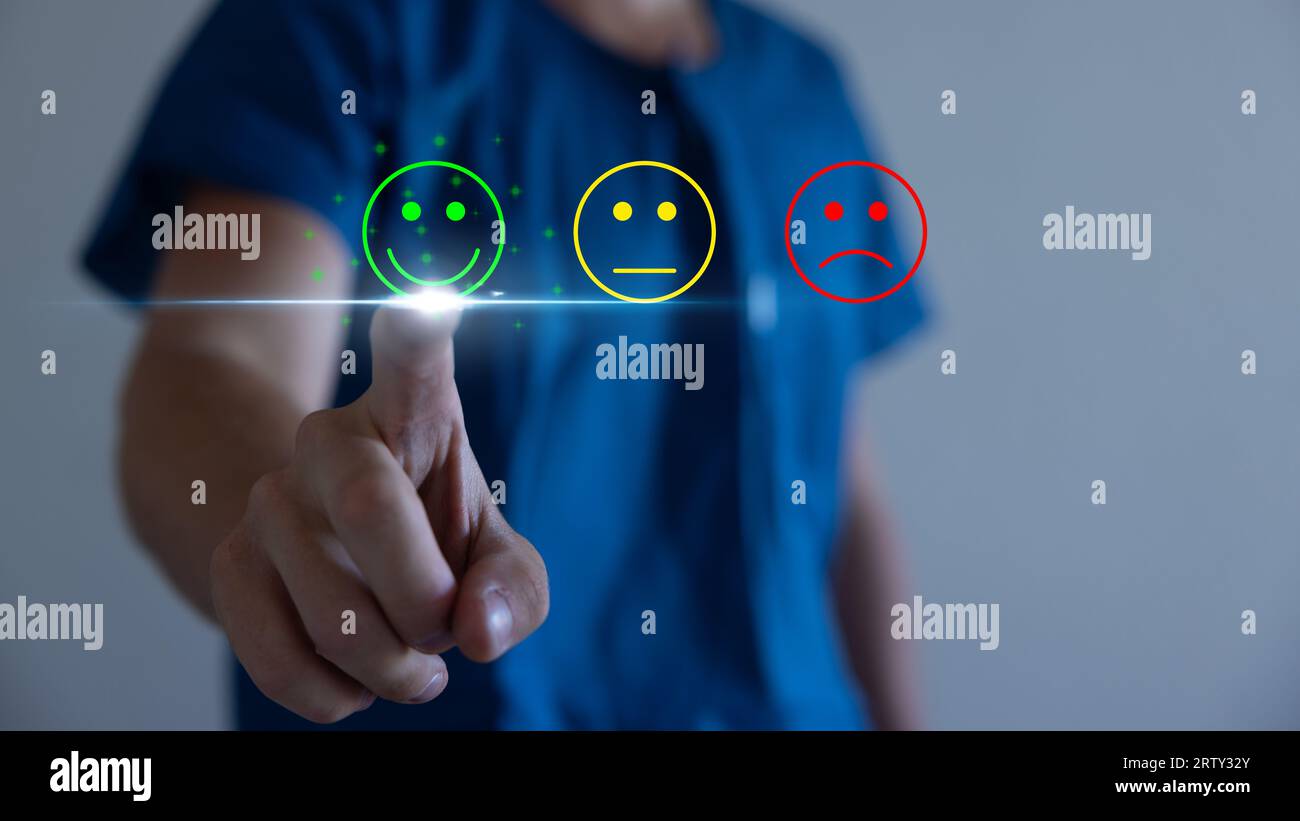 Businessman touching giving high score for feedback review satisfaction ...
