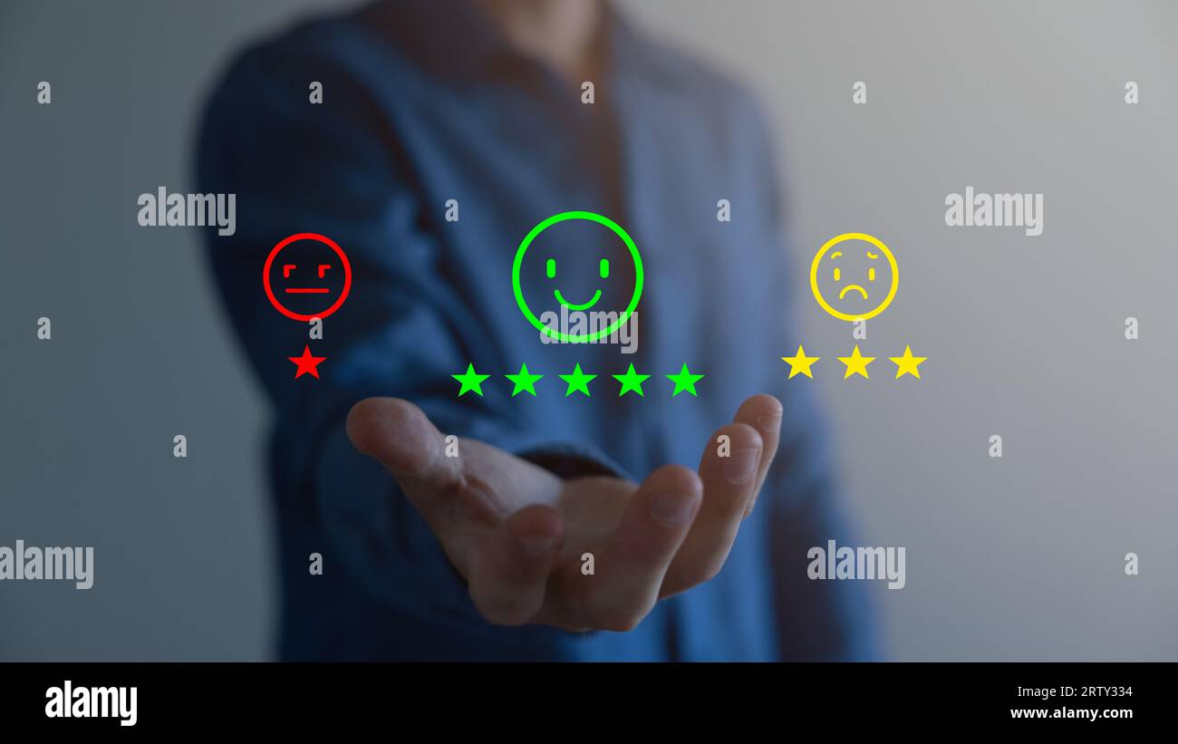 Customer Service and Satisfaction Concept Businessmen touch the virtual ...