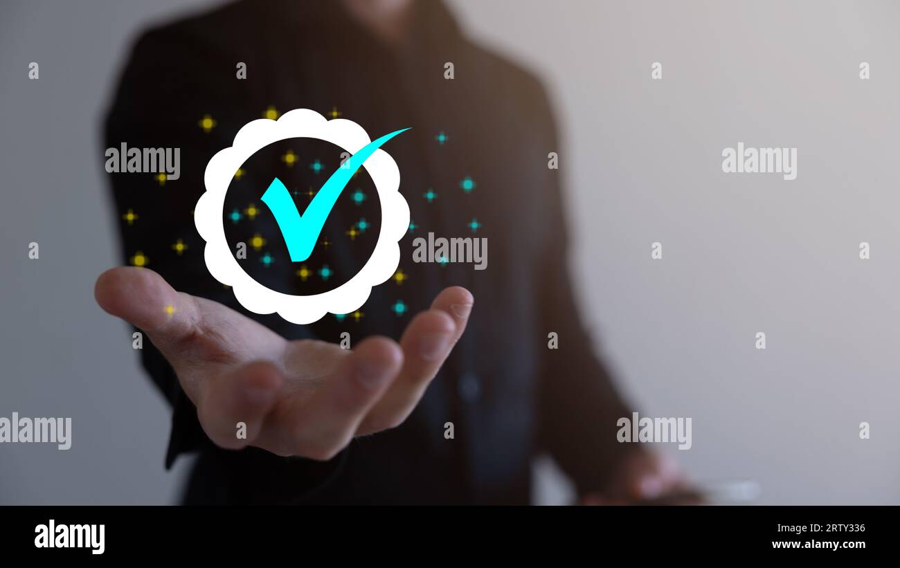 Man holding options Check mark icon. Meaning to standard quality ... Man holding options Check mark icon. Meaning to standard quality ...