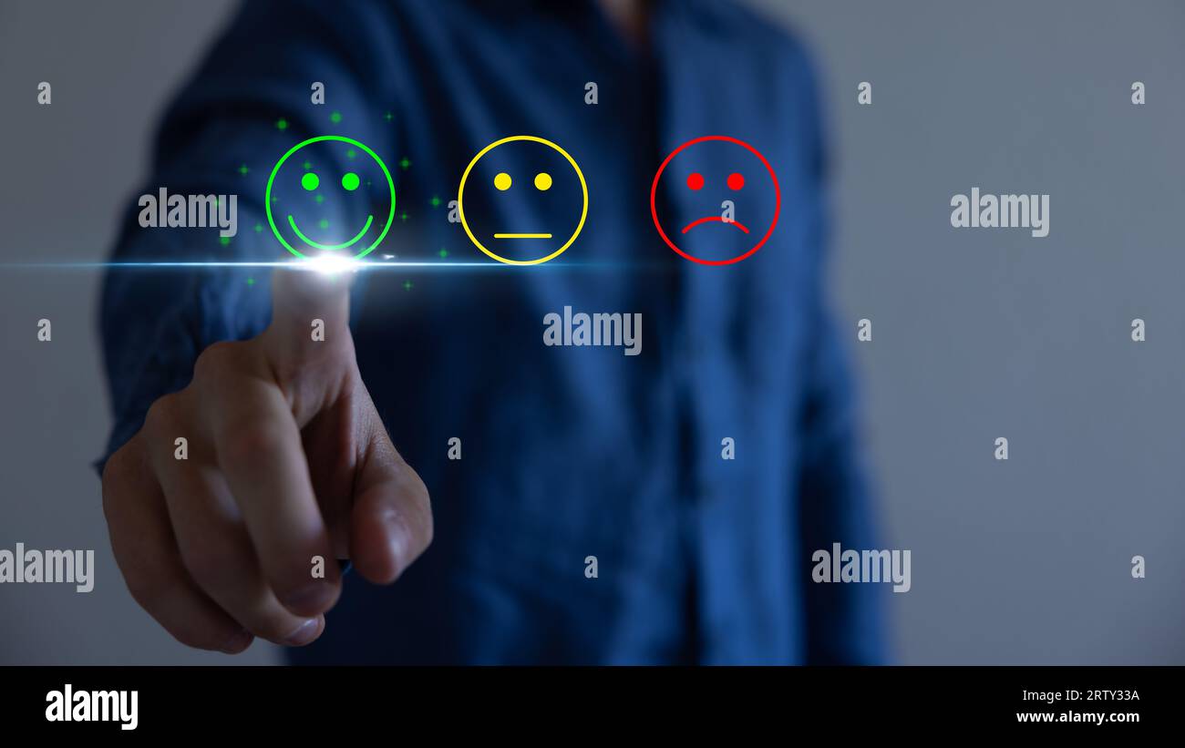 Businessman touching giving high score for feedback review satisfaction ...