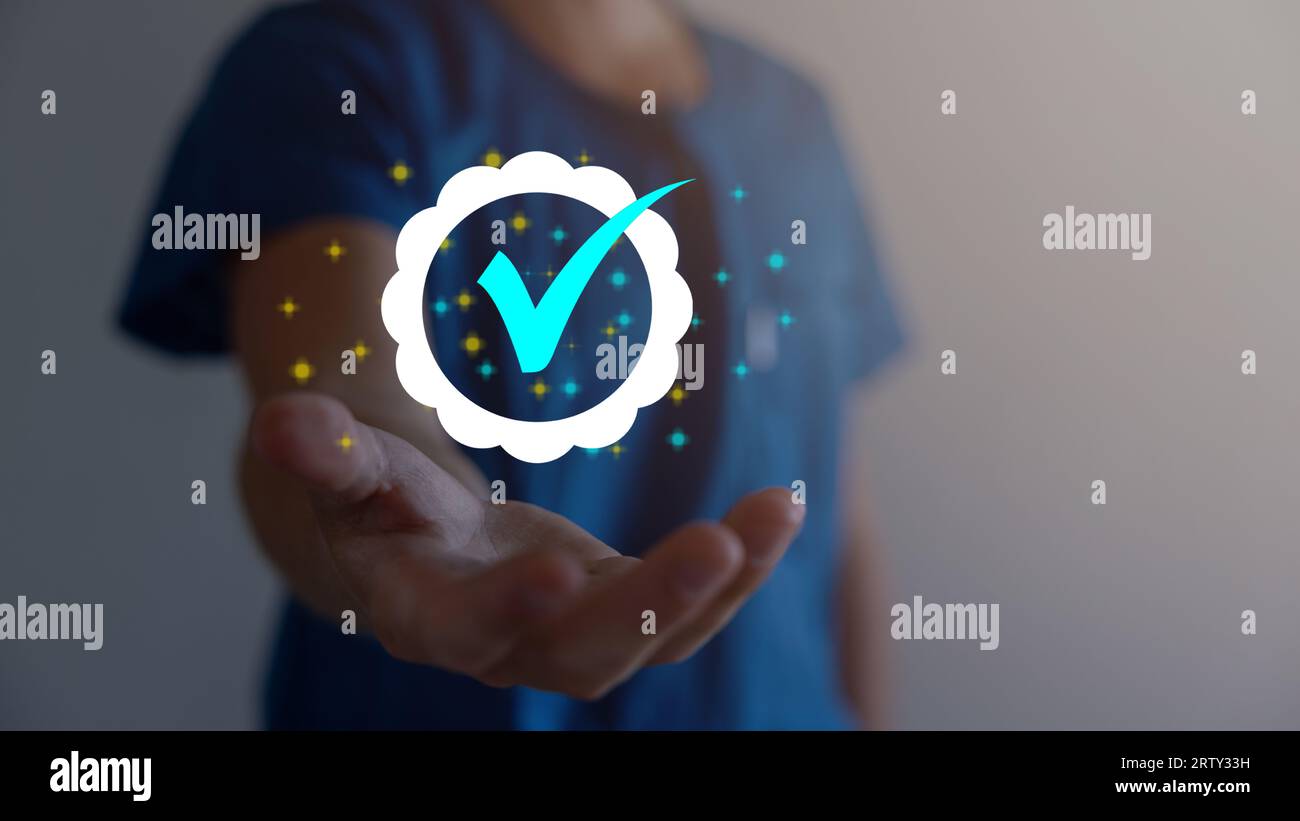Man holding options Check mark icon. Meaning to standard quality ... Man holding options Check mark icon. Meaning to standard quality ...