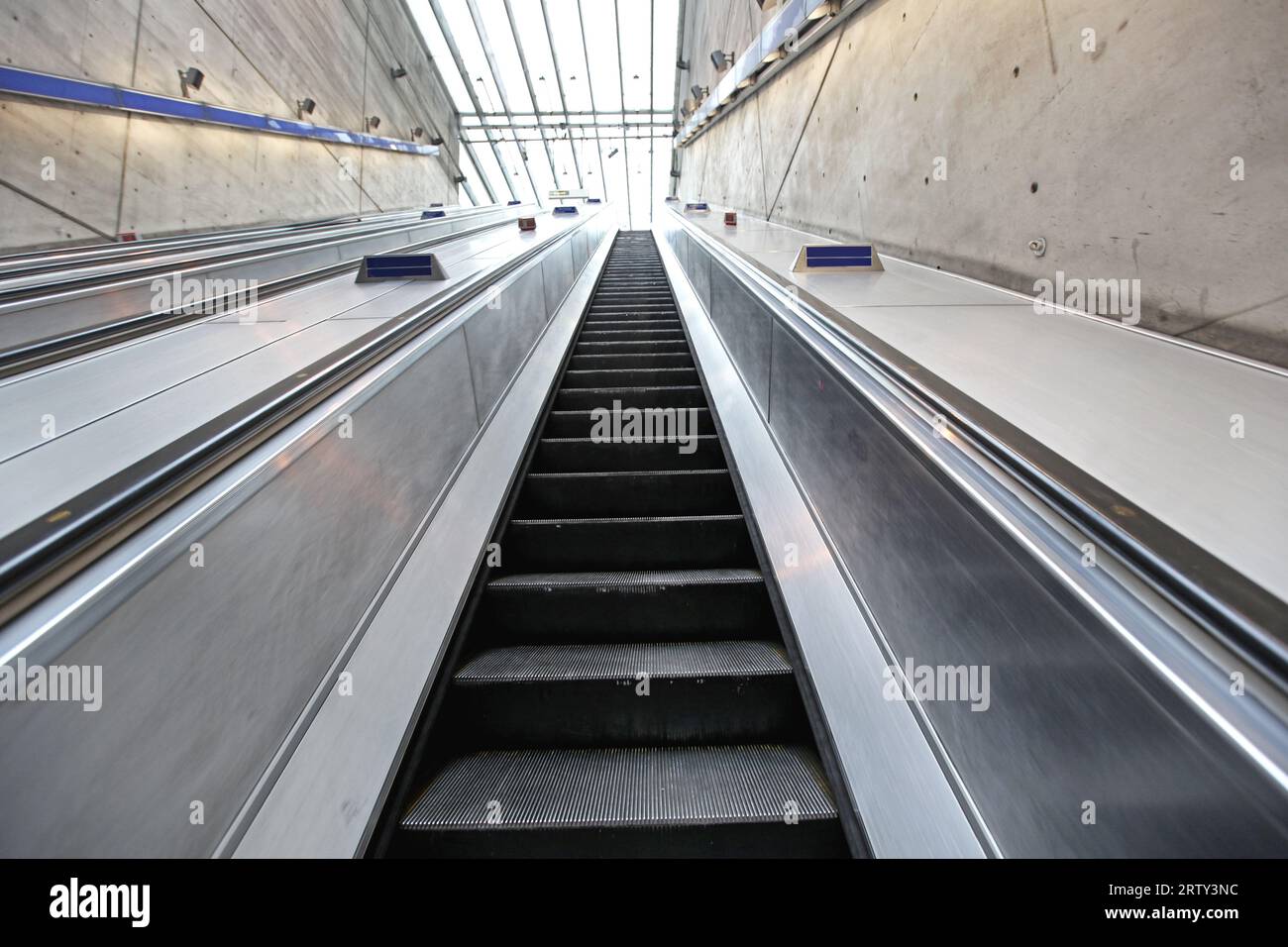 Long Escalator Conveyor in Subway Train Station Underground Public ...