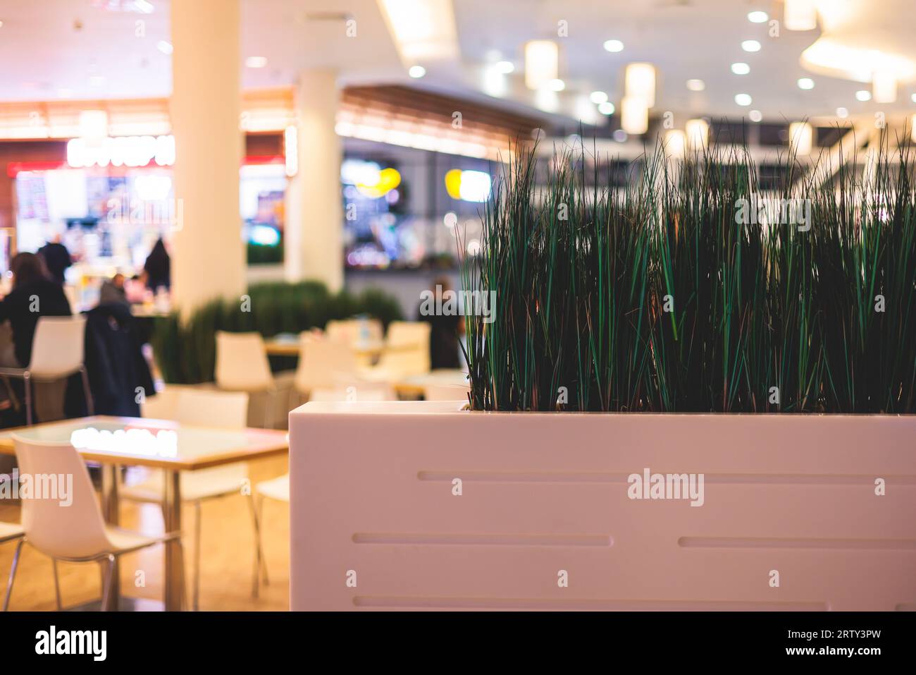 View of food court food hall interior in the big modern shopping mall ...
