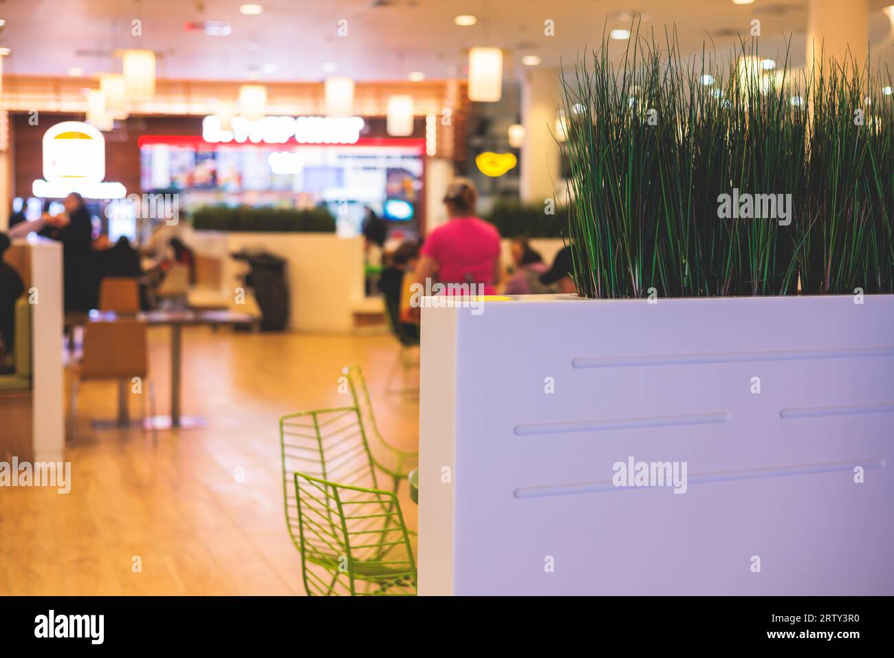 View of food court food hall interior in the big modern shopping mall ...