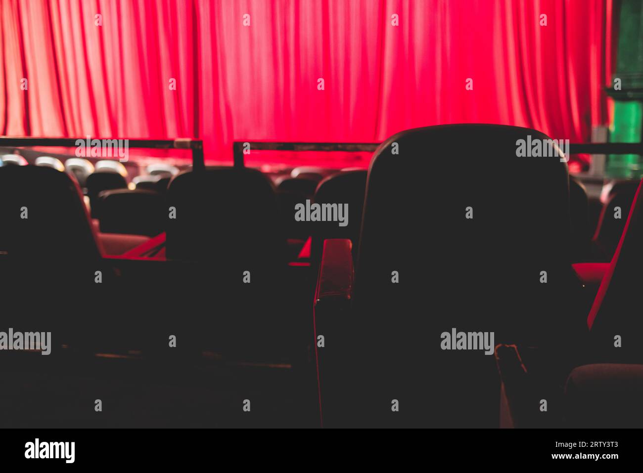 Stage with velvet red curtain in theater cinema, empty old-fashioned ...