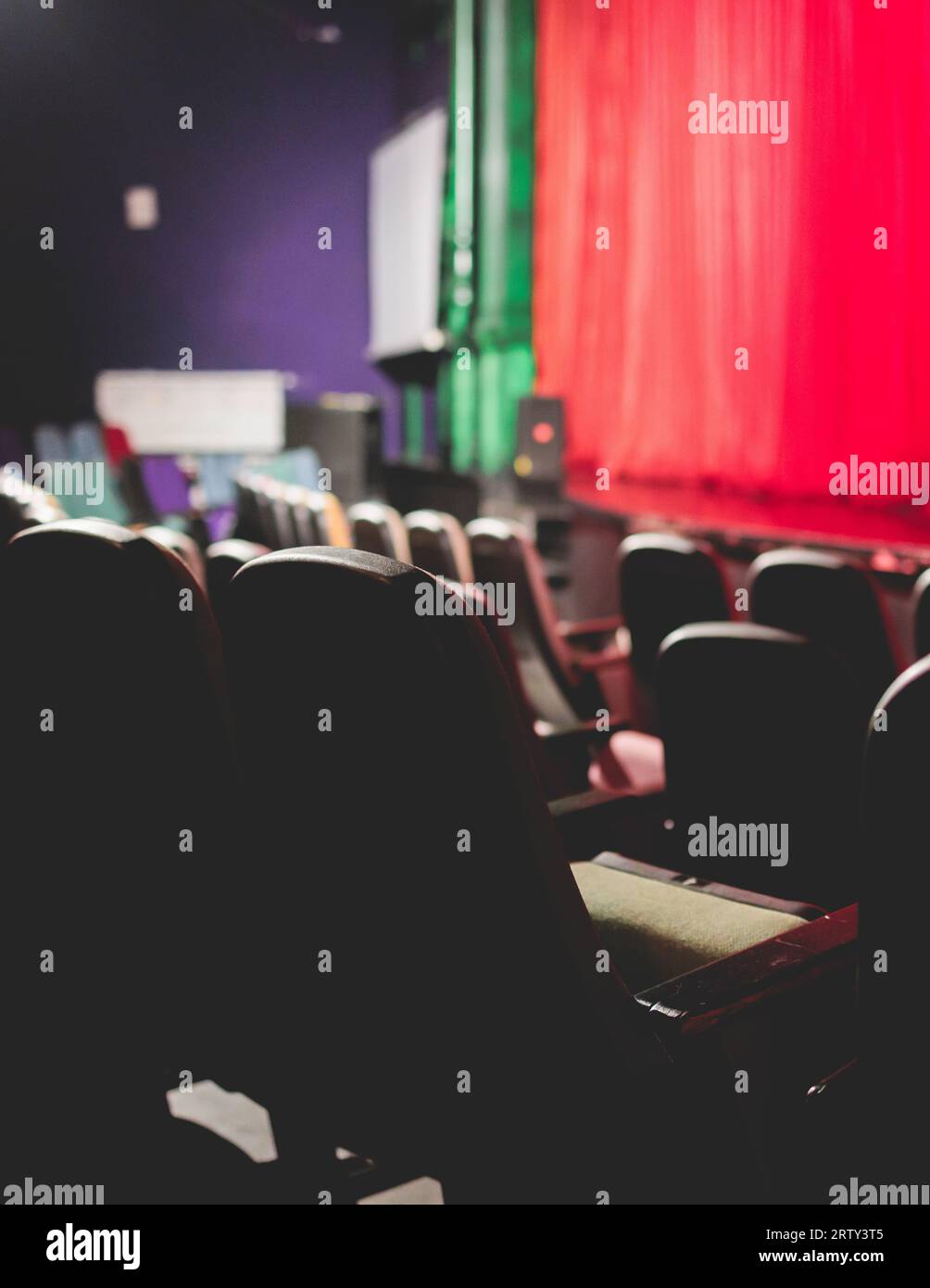Stage with velvet red curtain in theater cinema, empty old-fashioned ...