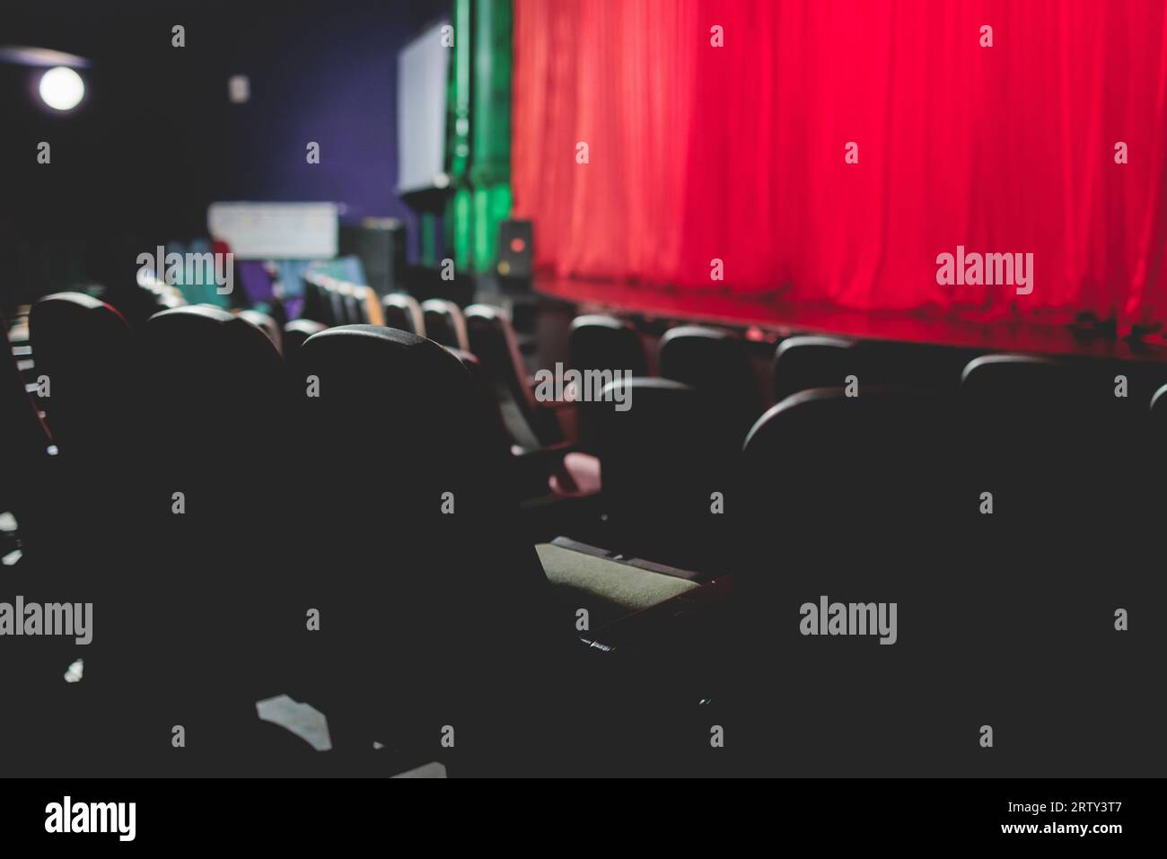 Stage with velvet red curtain in theater cinema, empty old-fashioned ...