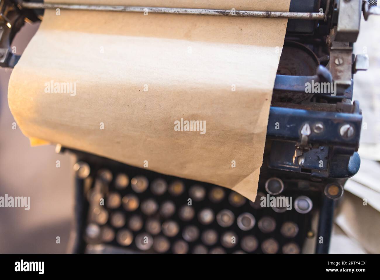 Vintage typewriter with Cyrillic alphabet characters keyboard, writing ...