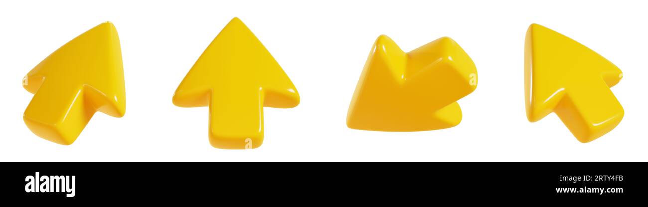 Yellow cursor arrow for click mouse concept - 3d render illustration ...