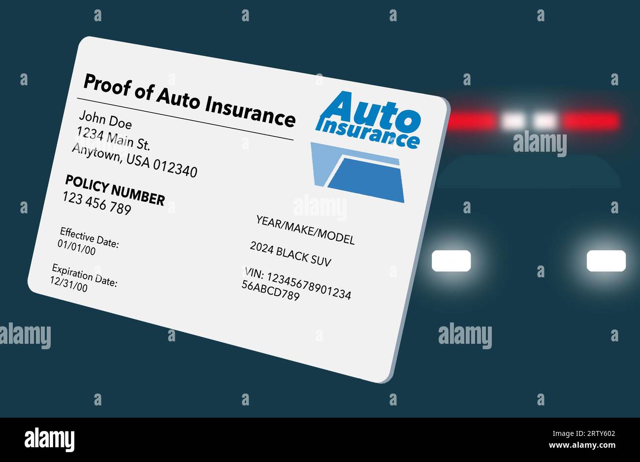 A proof of automobile insurance card that is a mock , generic card is ...