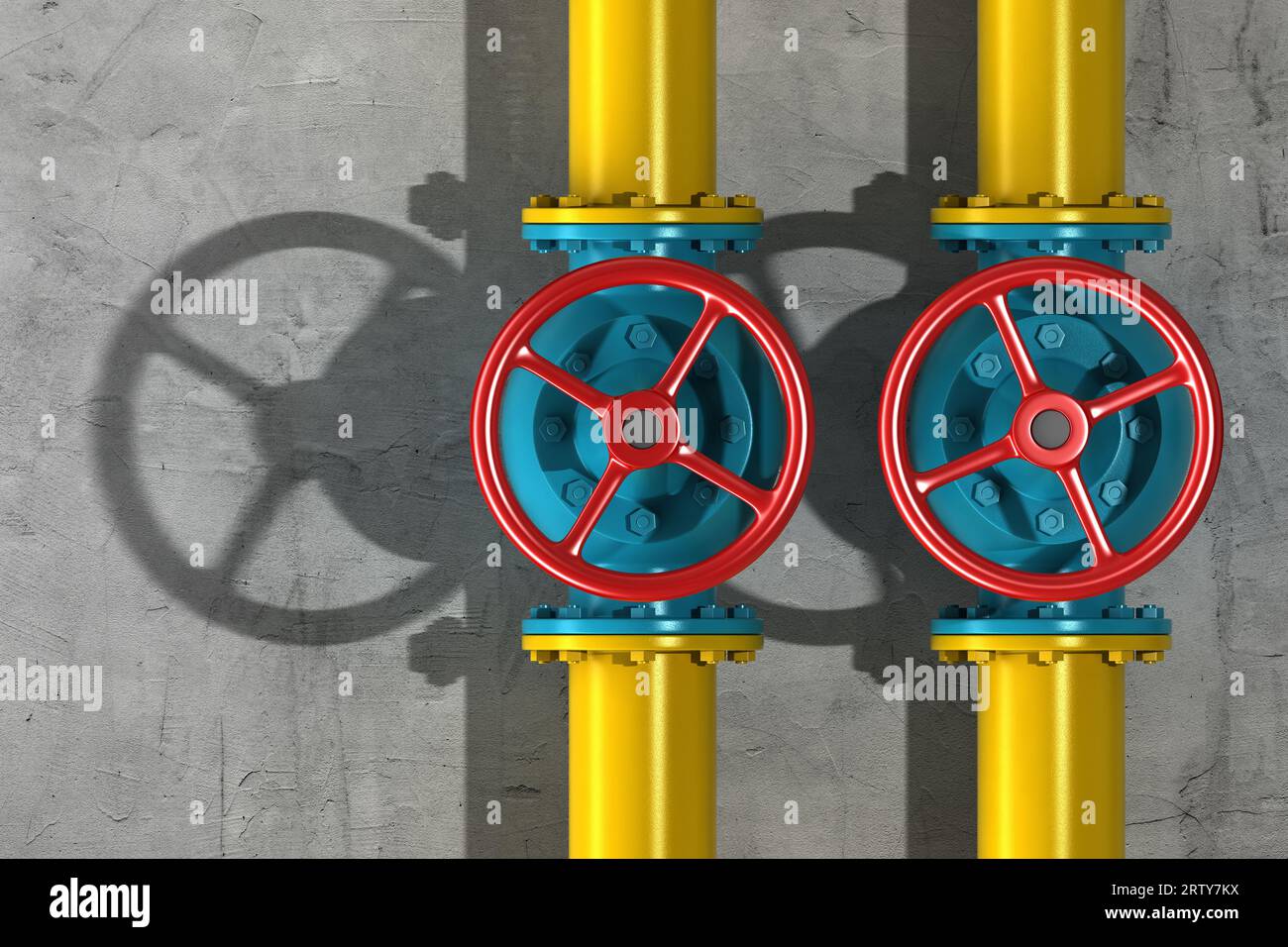 3d render of gas taps with pipelines on concrete background Stock Photo ...