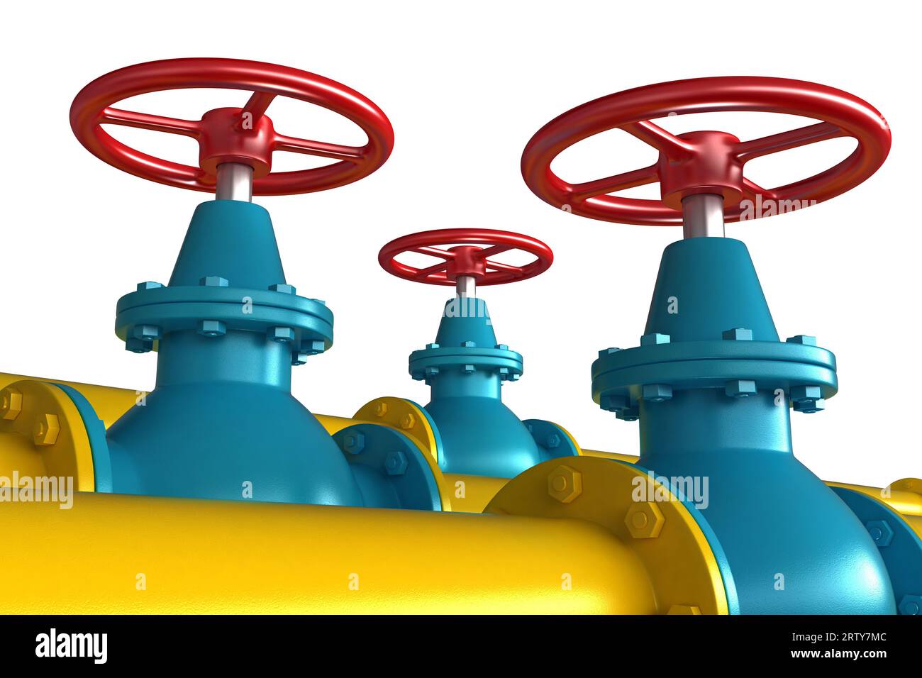 3d render of gas taps with pipelines isolated over white background ...