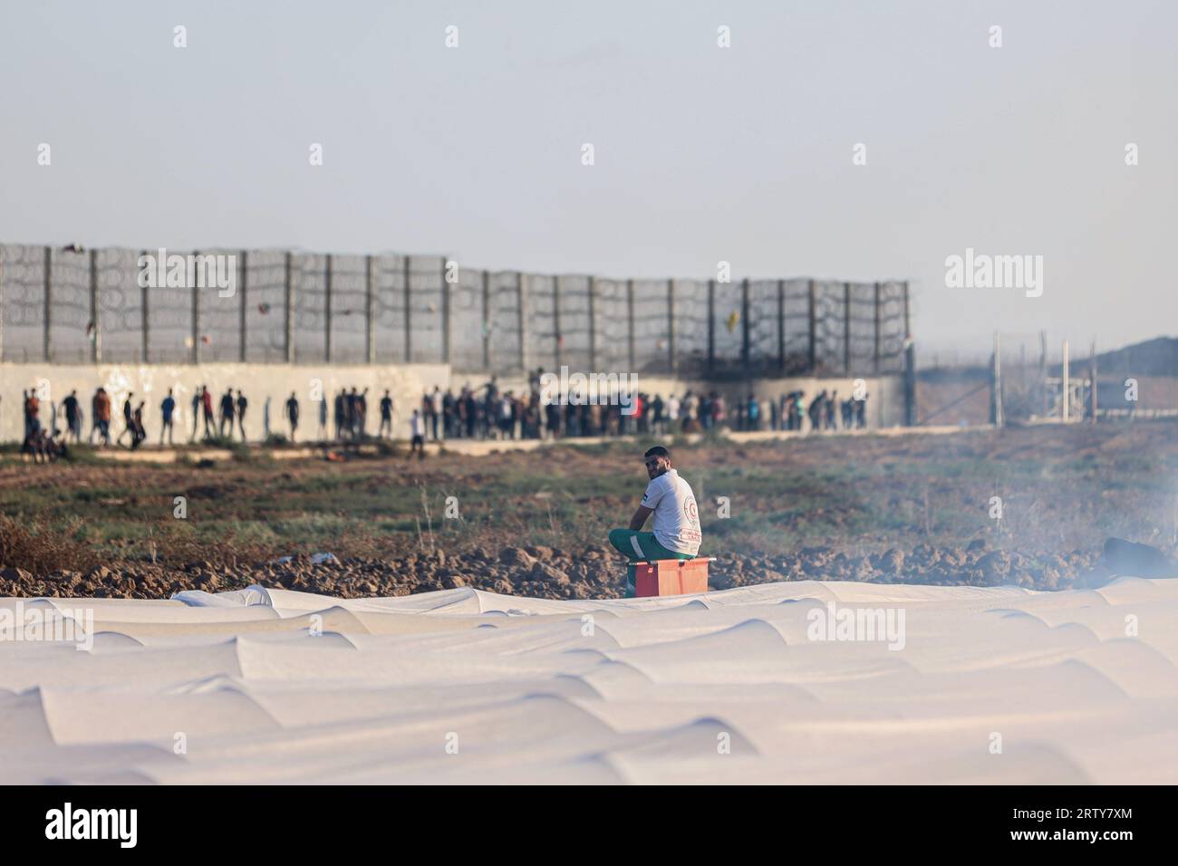 Gaza, Gaza, Palestine. 15th Sep, 2023. A Palestinian paramedic sits in ...
