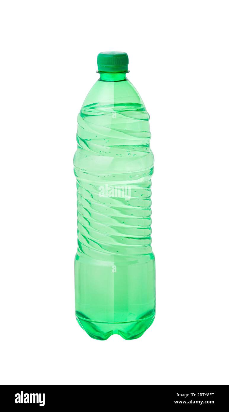 Green plastic water bottle isolated on white background with clipping ...