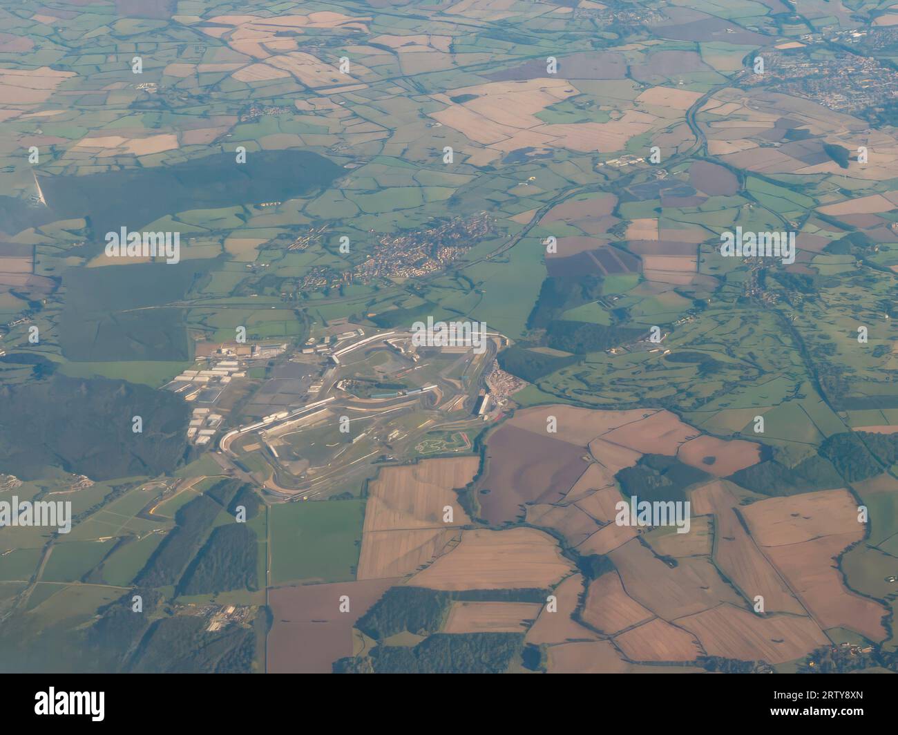 A high altitude view of the Silverstone circuit in Northamptonshire, UK ...