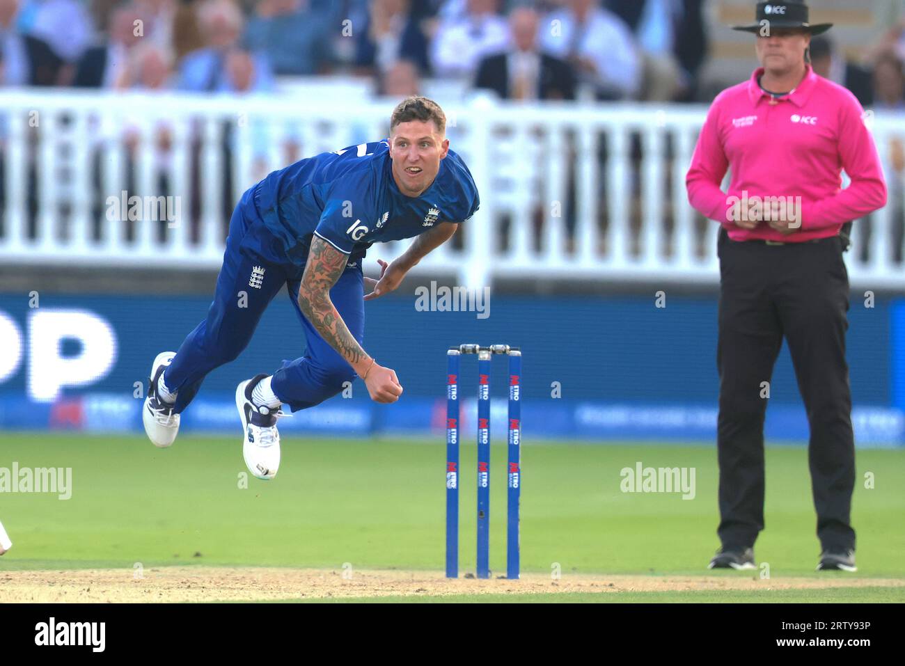 London, UK. 15th Sep, 2023. England's Bryson Carse bowling as England ...