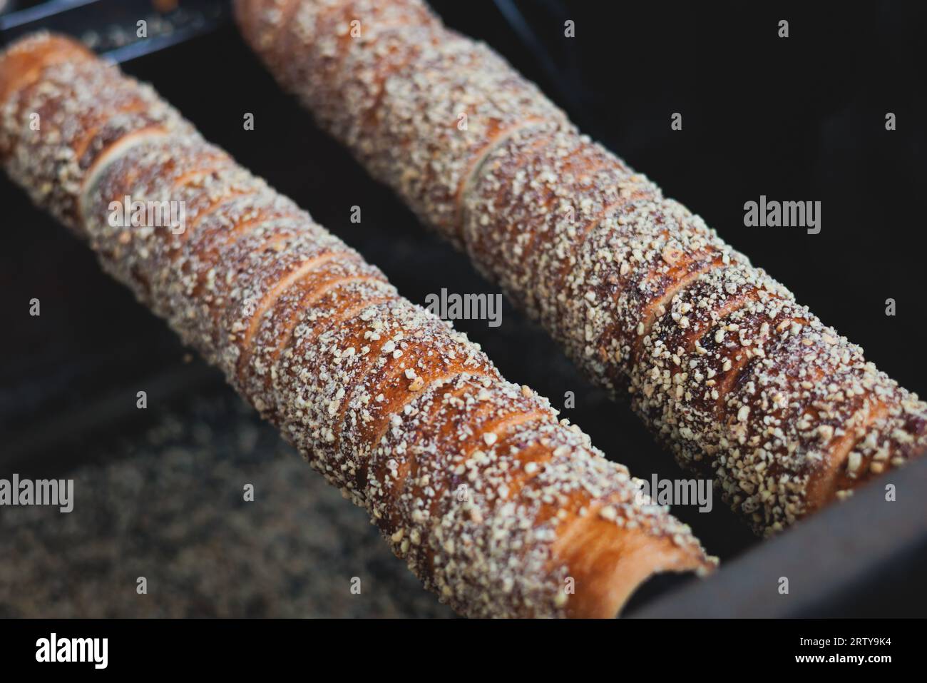 Trdelnik, traditional czech and european sweet street food, process of ...