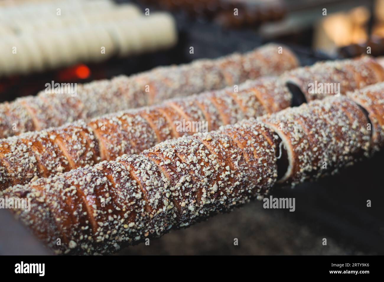 Trdelnik, traditional czech and european sweet street food, process of ...