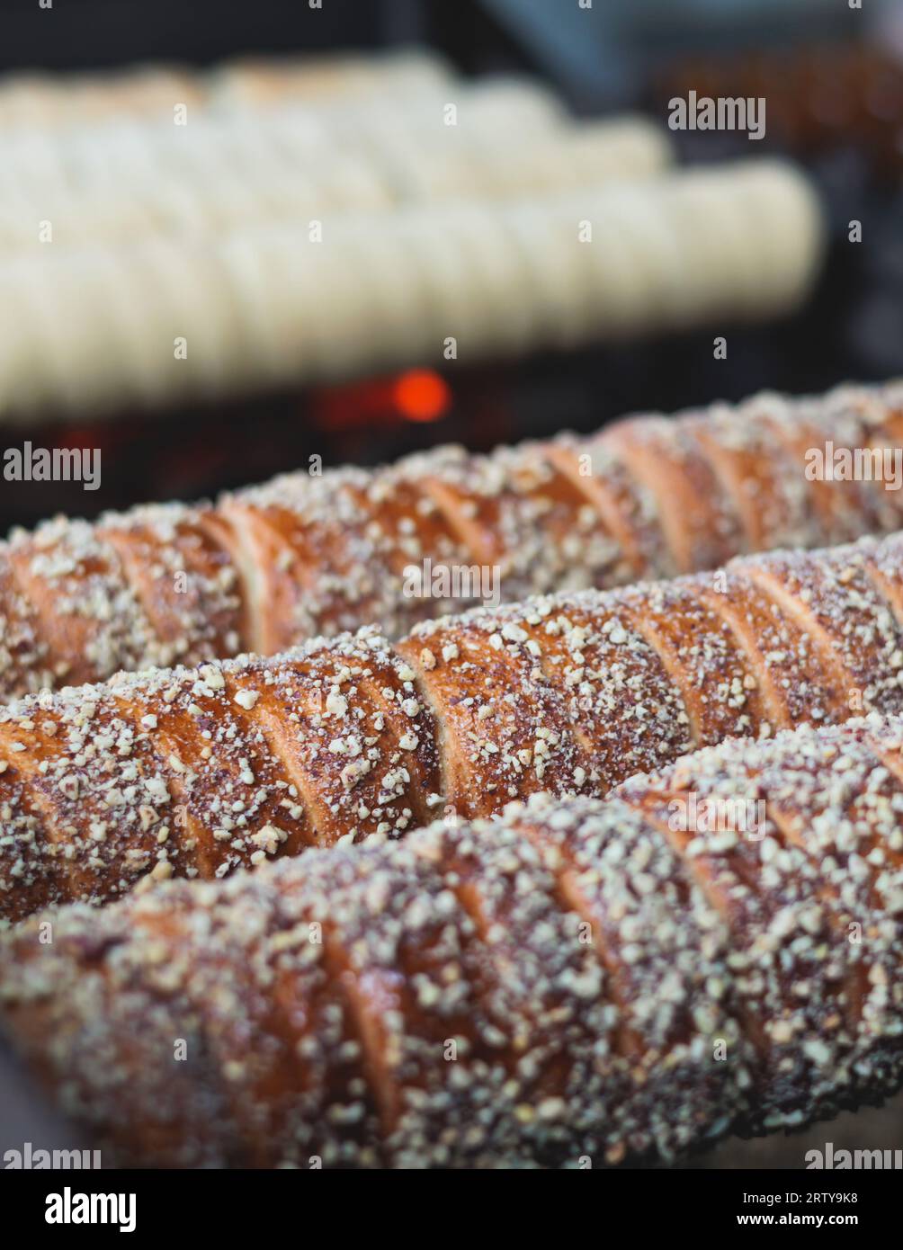 Trdelnik, traditional czech and european sweet street food, process of ...