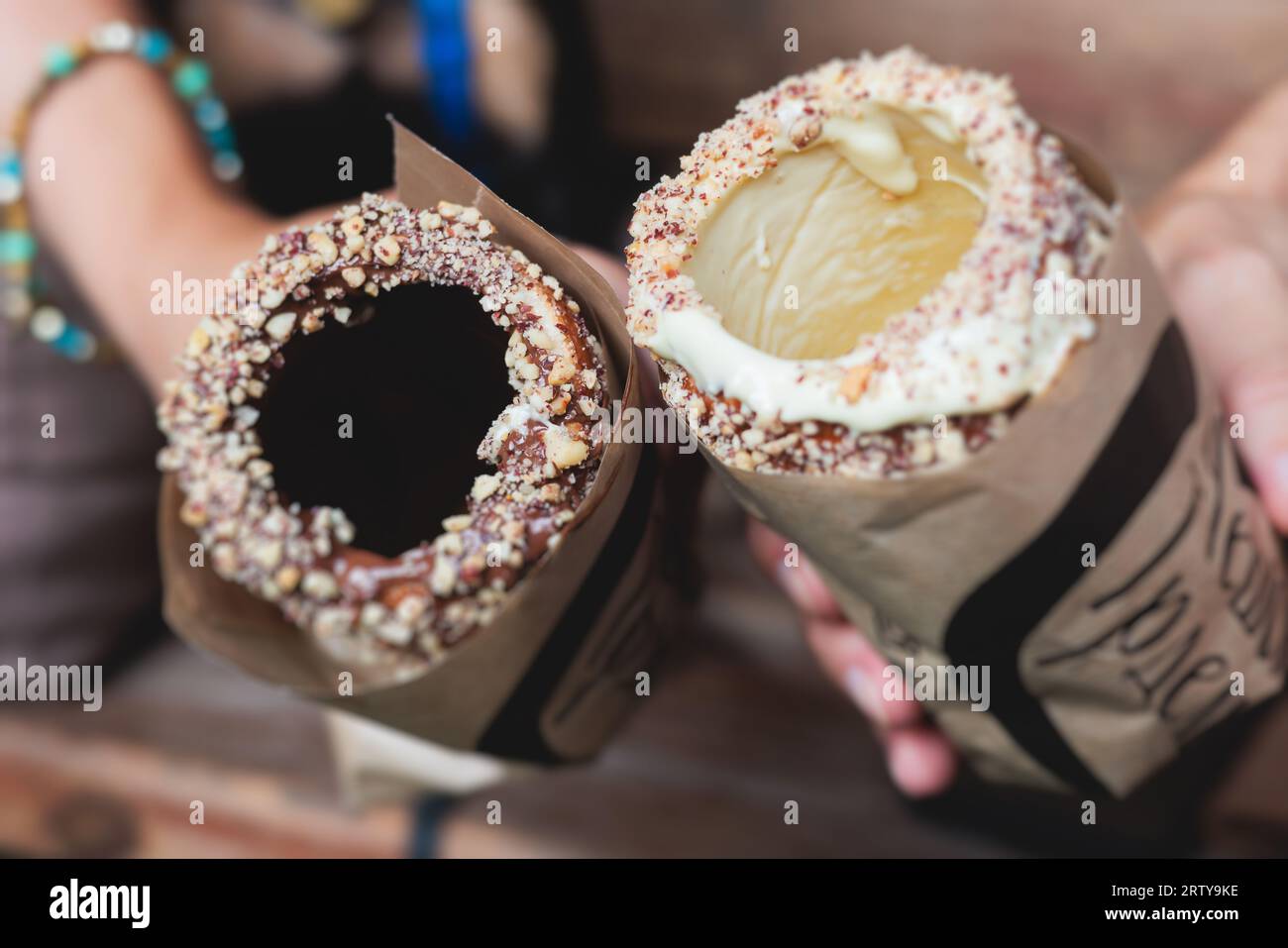 Trdelnik, traditional czech and european sweet street food, process of ...