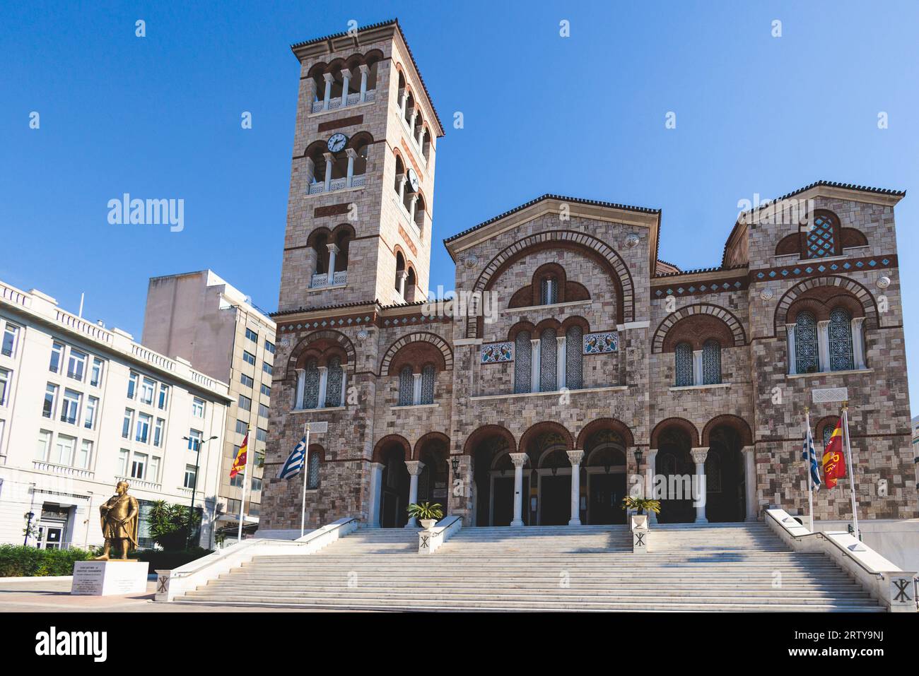 Hagia Triada neo-byzantine Cathedral facade exterior in Piraeus, Holy ...