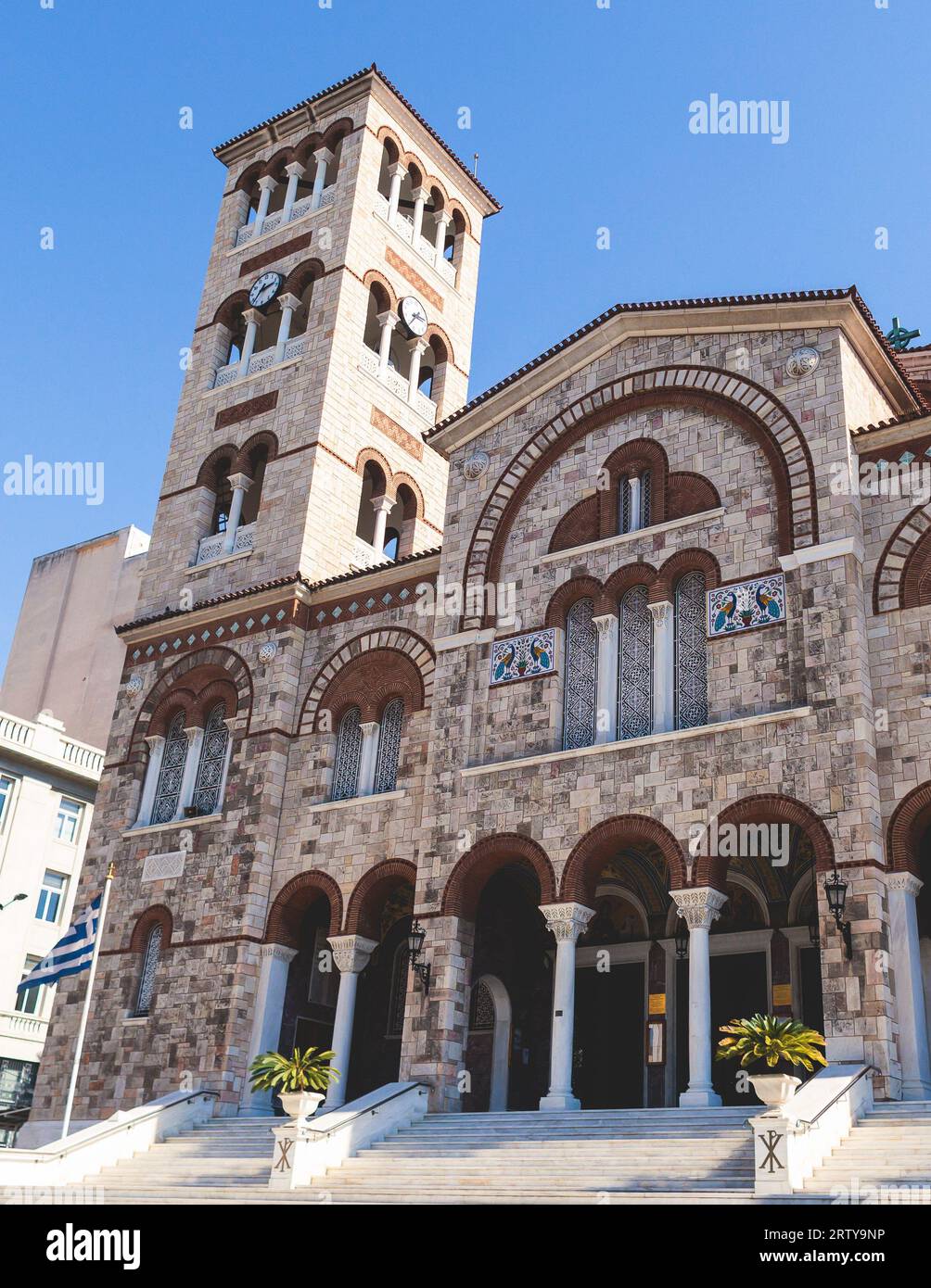 Hagia Triada neo-byzantine Cathedral facade exterior in Piraeus, Holy ...