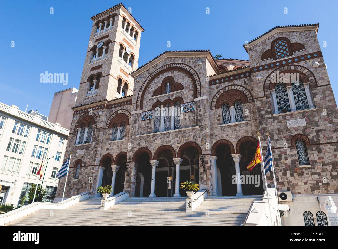 Hagia Triada neo-byzantine Cathedral facade exterior in Piraeus, Holy ...