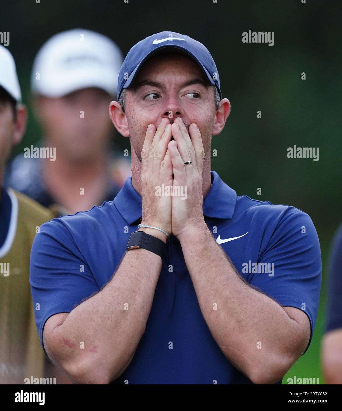 Rory mcilroy reacts on the eighteenth tee during day two of the 2023 ...