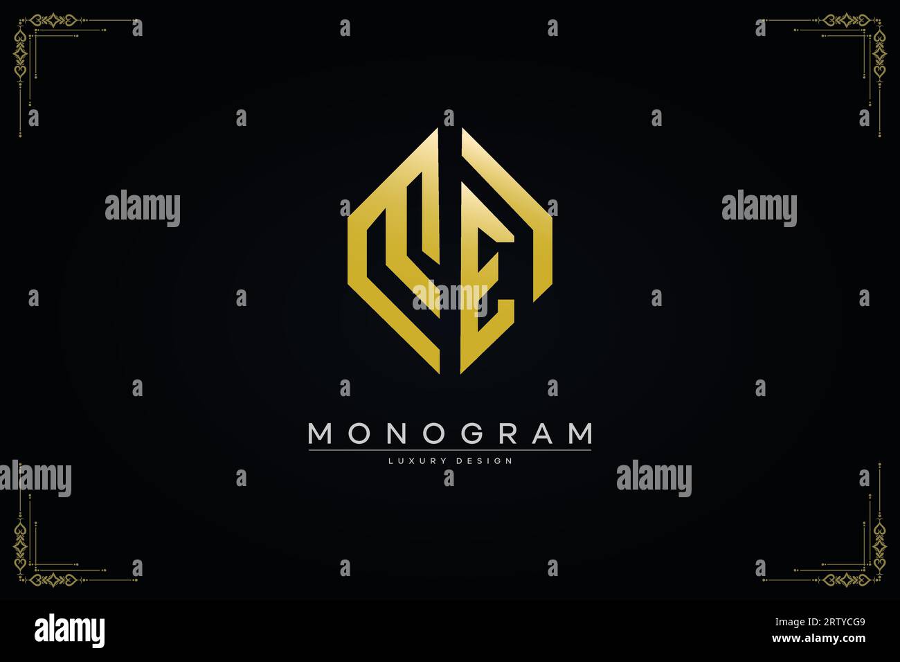 luxurious letter ME logo with gold line art hexagon shape vector design ...