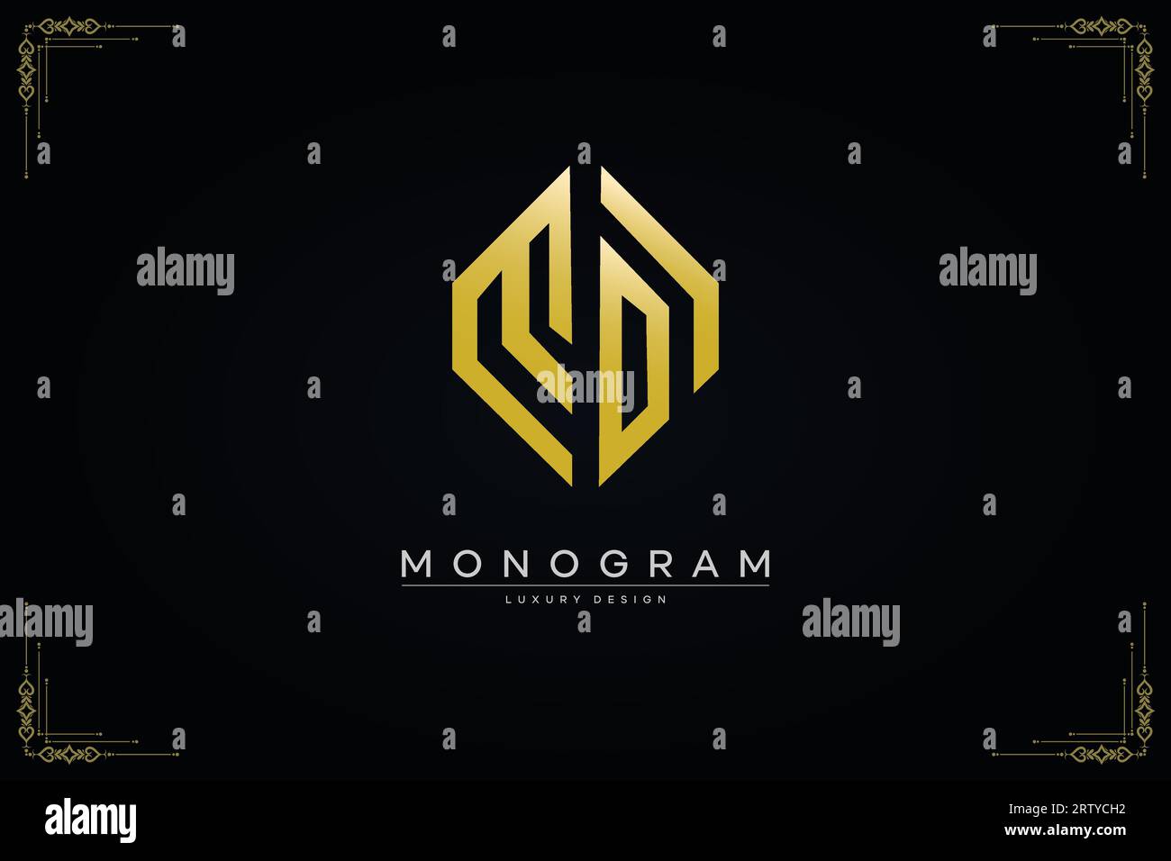 luxurious letter MD logo with gold line art hexagon shape vector design ...