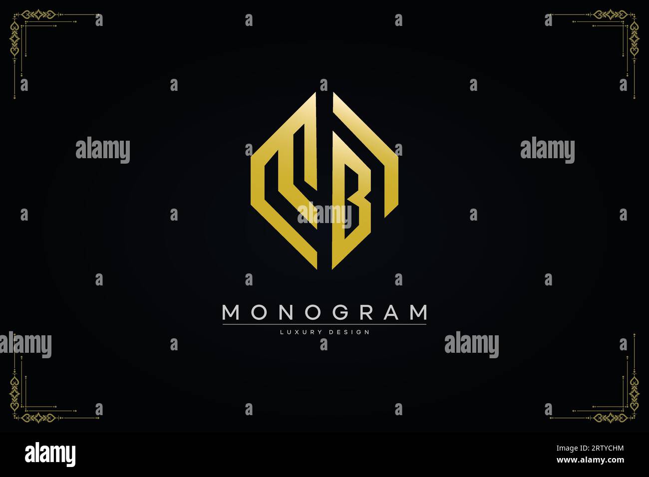 luxurious letter MB logo with gold line art hexagon shape vector design template Stock Vector ...