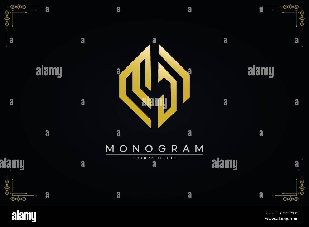 luxurious letter MJ logo with gold line art hexagon shape vector design ...