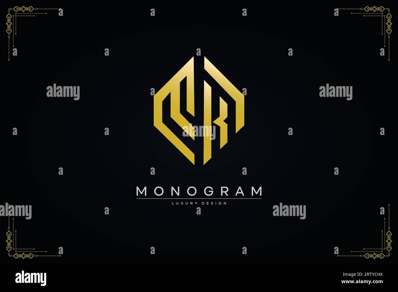 luxurious letter MK logo with gold line art hexagon shape vector design ...