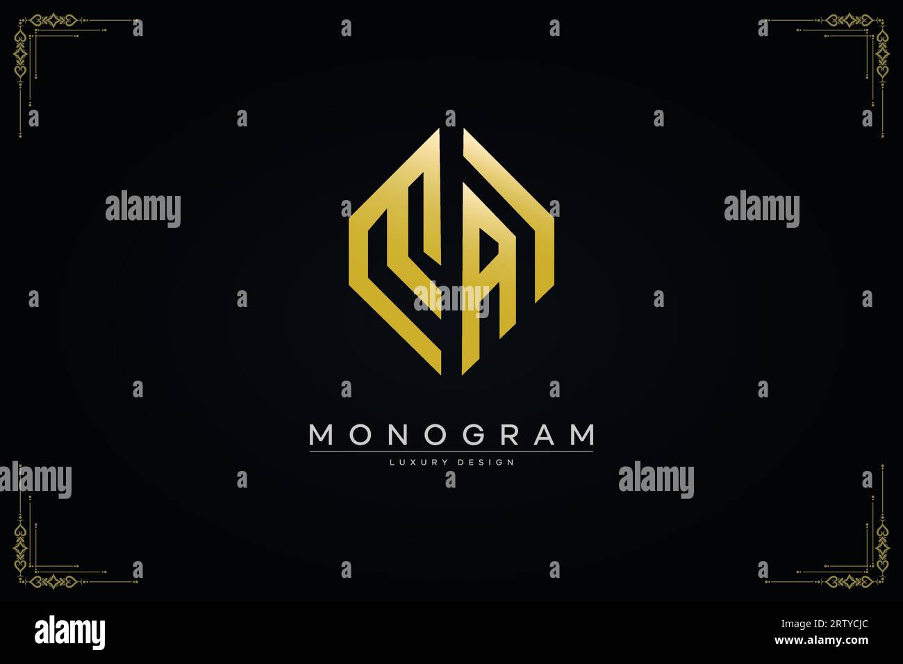 luxurious letter MA logo with gold line art hexagon shape vector design ...