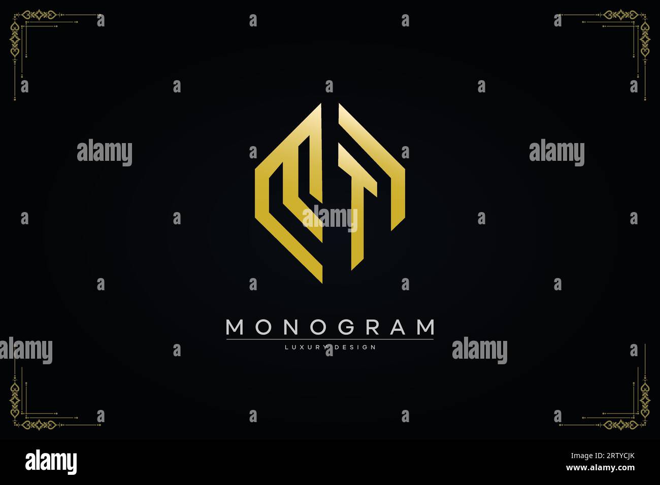 luxurious letter MT logo with gold line art hexagon shape vector design ...