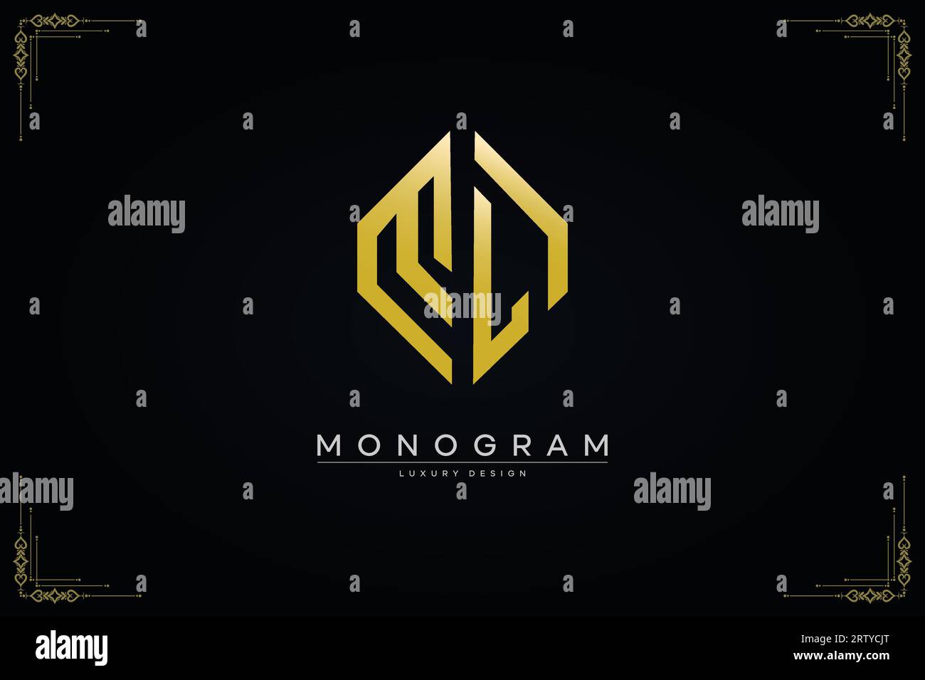 luxurious letter ML logo with gold line art hexagon shape vector design ...