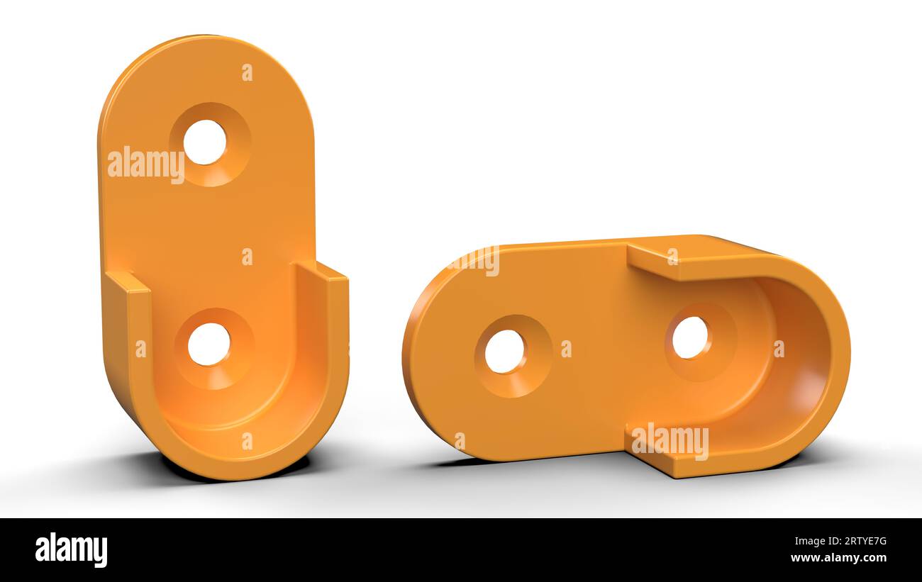 Closet rod holder end supports. Orange metal. Part design. Isolated on ...