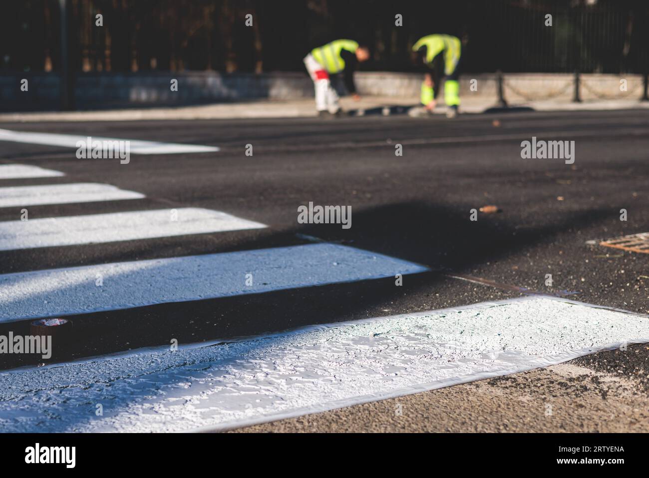 Process of making new road surface markings with a line striping ...