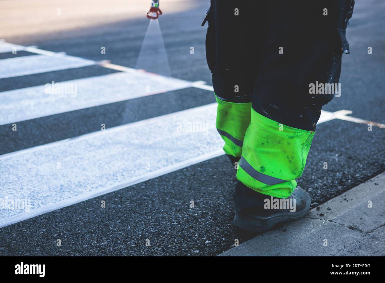 Process of making new road surface markings with a line striping ...